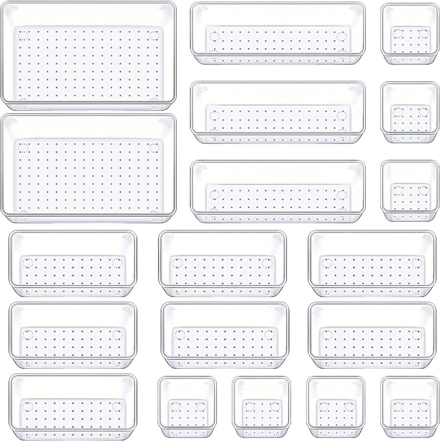 Drawer Organizers Set of 19, 4 Sizes Clear Plastic Drawer Organizers ...