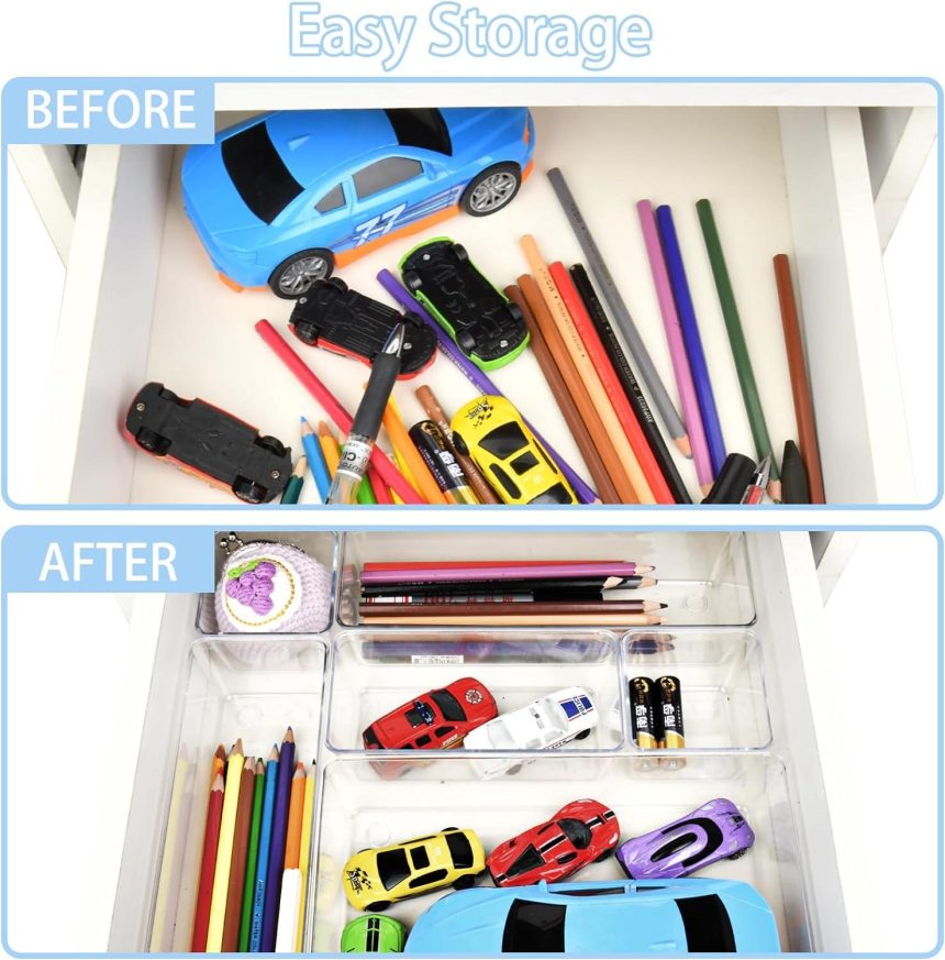 Drawer Organizers Set of 19, 4 Sizes Clear Plastic Drawer Organizers ...